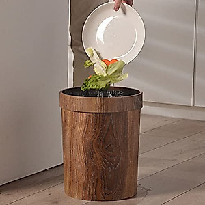 NUOBESTY Garbage Trash Can Vintage Waste Can Plastic Garbage Can Plastic Wood Grain Trash Can for Bedroom Living Room Bathroom