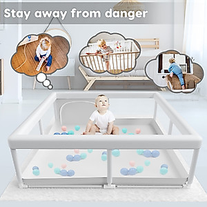 Baby Playpen Baby Playard, Playpen for Babies and Toddlers with Gate, 51x51" Small Baby Fence, Sturdy Safety Playpen, Indoor & Outdoor Kids Activity Center (with Anti-Slip Base) Silver Gray