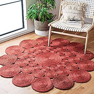 THE PIKKU INTERNATIONAL - Rug Round Jute Hand Woven Circle Design Area Rug Red Dye Carpet (11 X 11 Feet)