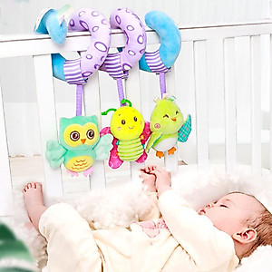 D-KINGCHY Baby Spiral Car Seat Toy wtih Hanging Plush Rattles, Baby Toys for Stroller Crib Mobile, Infant Toddlers Toys with Sound for 0-3 Years Old (Sky)