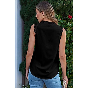 BLENCOT Women Lace Trim Tank Tops V Neck Fashion Casual Sleeveless Blouse Vest Shirts Black, Medium