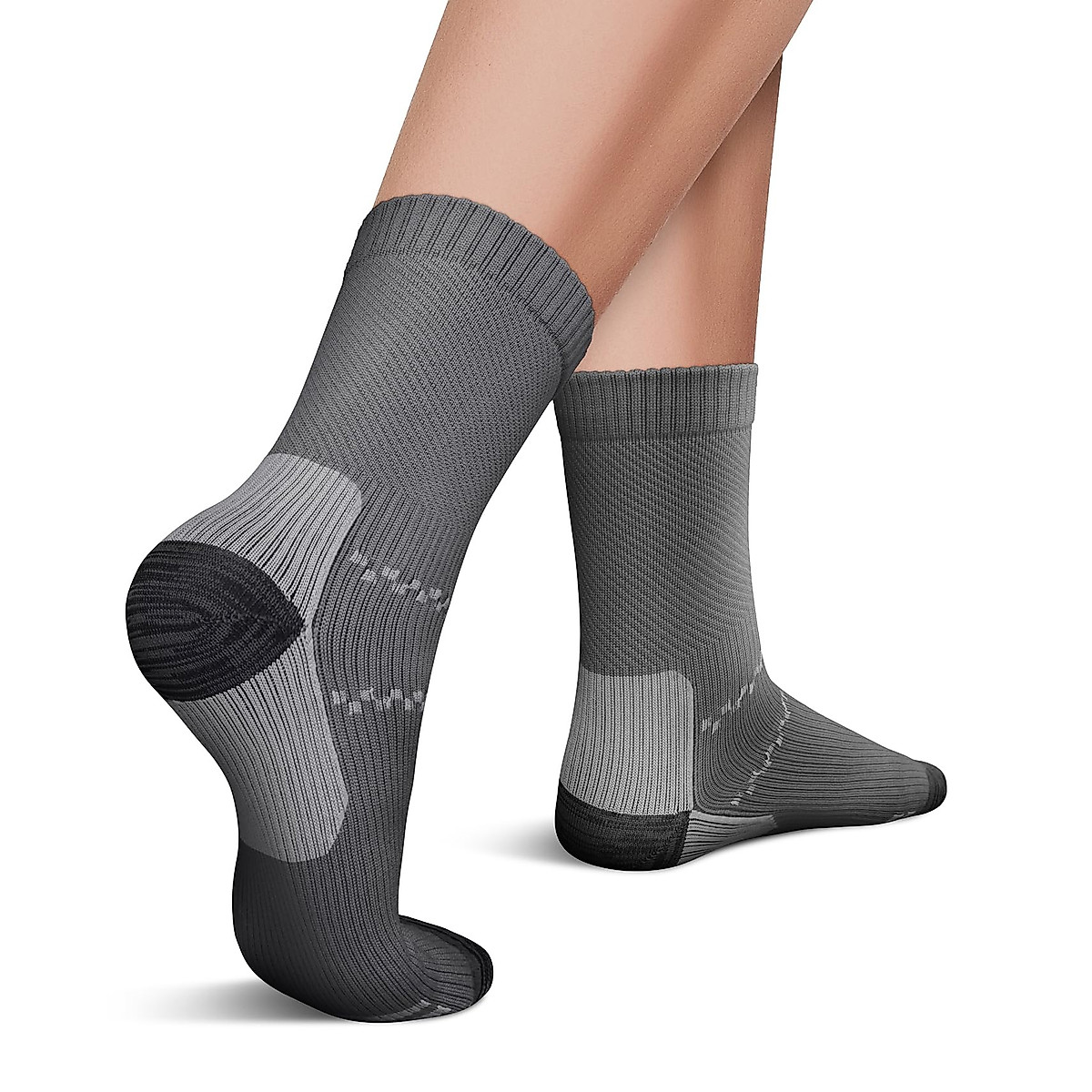 CHARMKING 6 Pairs Crew Compression Socks for Women & Men Circulation 15-20 mmHg is Best for All Day Wear Running Nurse (S/M, Grey Grey)