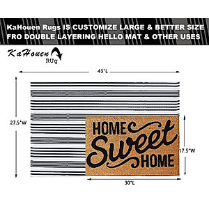 KaHouen Black and White Striped Outdoor Rug 27.5"x43", Front Porch Rug, Hand Woven Cotton Washable Striped Layered Doormats for Layered Door Mats Porch/Kitchen/Laundry Room/Farmhouse/Entryway