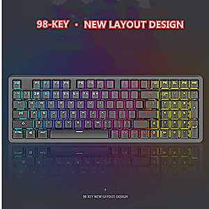 Mechanical Gaming Keyboard Compact 98 Key， Red Switches ， Custom Made chip Computer Keyboard -USB Connection Multi-Color Rainbow programmable RGB with Red Switches,for Windows PC Gamers