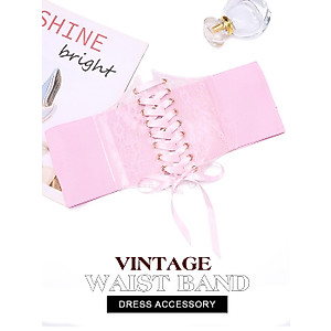 Asooll Fashion Elastic Corset Belt Wide Lace Waist Belt Party Club Prom Clothing Waist Corset for Women and Girls(Pink)