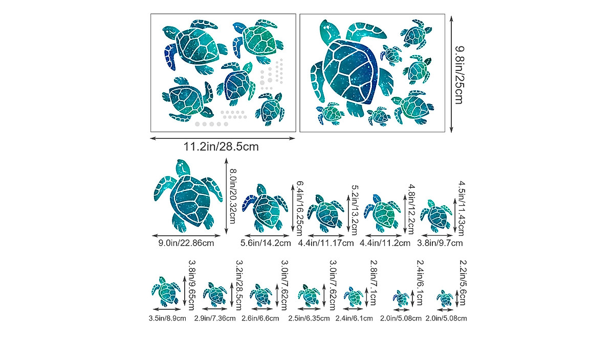 12PCS Sea Turtle Wall Decals for Ocean-Themed Decor