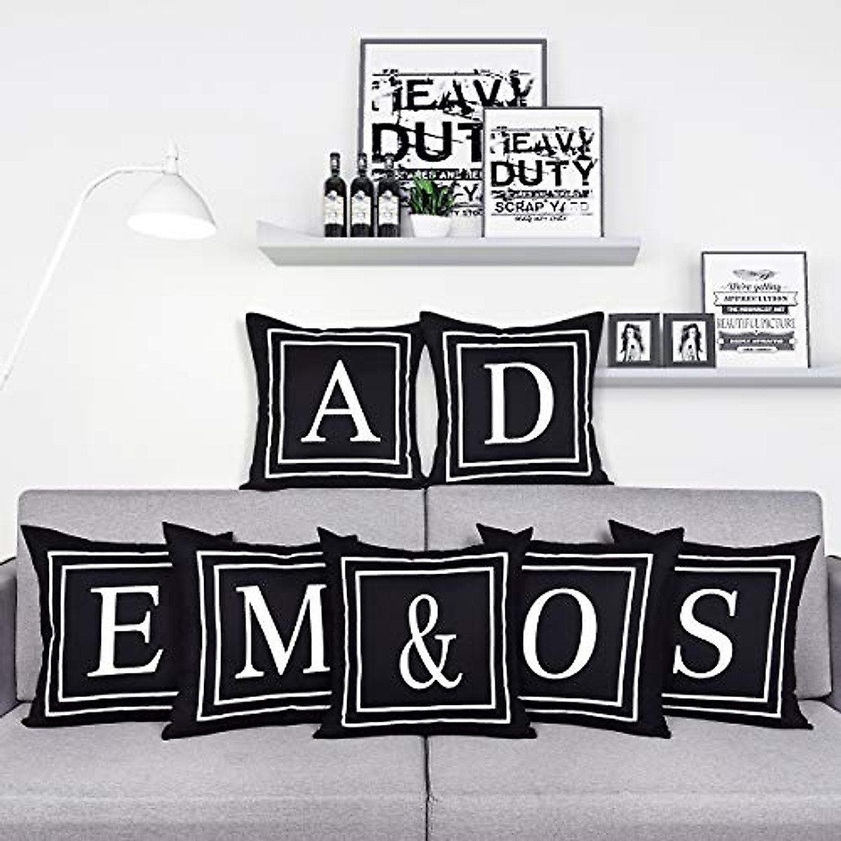 Yastouay Pillow Covers English Alphabet D Throw Pillow Cover Black Throw Pillow Case Modern Cushion Cover for Sofa Bedroom Chair Couch Car (Black, 18 x 18 Inch)