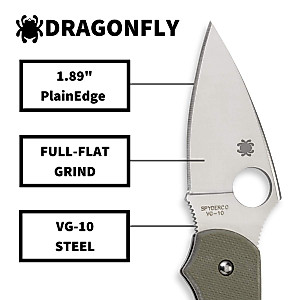 Spyderco Dragonfly Signature Knife with 2.28" VG-10 Steel Blade and Durable Foliage Green G-10 Handle - PlainEdge - C28GPFG