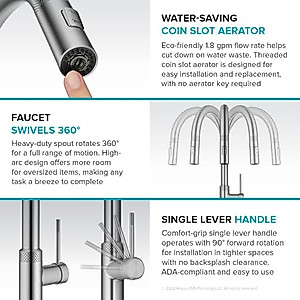 KRAUS Oletto Modern Industrial Pull-Down Single Handle Kitchen Faucet in Brushed Gold, KPF-2654BG