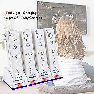 TechKen Charging Station for Wii Controller with 4 Rechargeable Battery Pack, 4 Ports Charger Dock for Wii Controller (Wii Remotes not Included) LED indicats