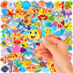 100 Pcs Cute Cartoon Ocean Animal Stickers, Waterproof Vinyl Sea Life Sticker Pack, Stickers for Kids Water Bottles Laptop Phone Guitar Bike Teen and Girls