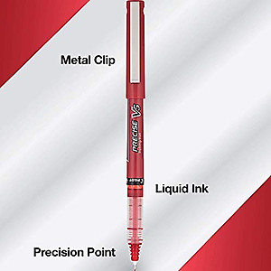 PILOT Precise V5 RT Refillable & Retractable Liquid Ink Rolling Ball Pens, Extra Fine Point (0.5mm) Red, 8-Pack (15328) (PV5B8RED-AMZ)