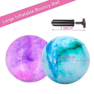 CORECISE Marbleized Bouncy Balls - Set of 2 Large Inflatable Bouncy Ball with Hand Air Pump & 2 Pin Neddles
