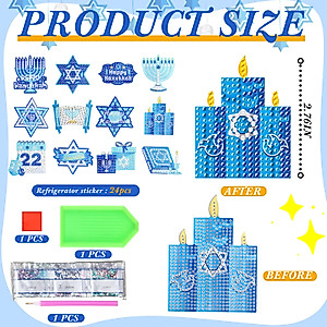 Chapou 24 Pcs Hanukkah Hexagon Diamond Painting Kits for Refrigerator Stickers, Diamond Painting Magnets Refrigerator Diamond Art Craft for Adults Home Decoration