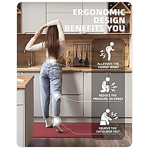 Color&Geometry Kitchen Rug Set 2 Piece Kitchen Runner Rug Kitchen Floor Mat, Cushioned Anti Fatigue Non Skid Waterproof Comfort Standing Kitchen Mat, 17"x29"+17"x59", Red