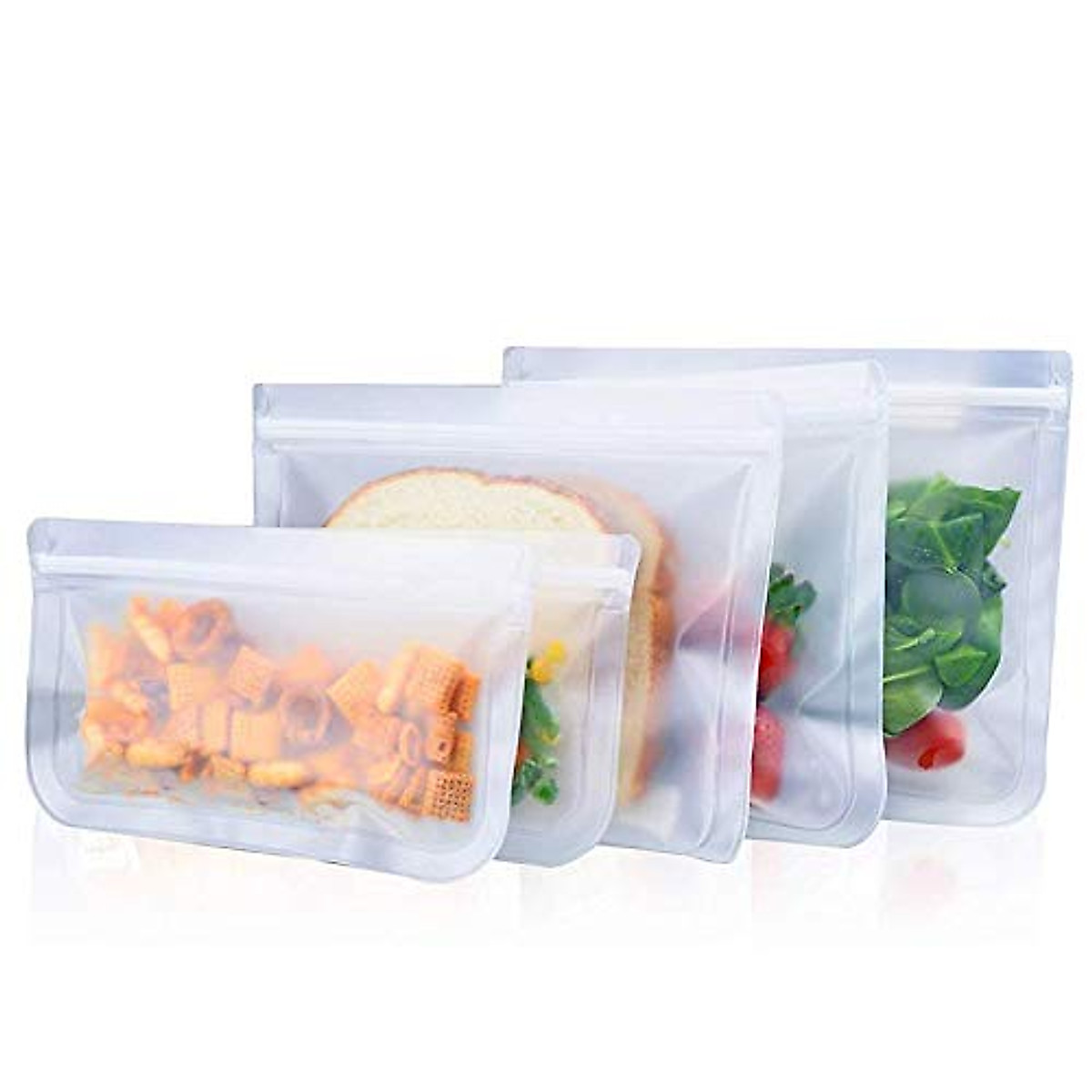 OHANASPACE BPA-FREE Reusable Durable Storage Bags - 10 Packs Leakproof Flat Freezer (2 Gallon Bags, 3 Large Sandwich & 2 Snack Bags), Resealable Thick Food-Grade , White, 17.5 x 12.5 x 0.78 inches