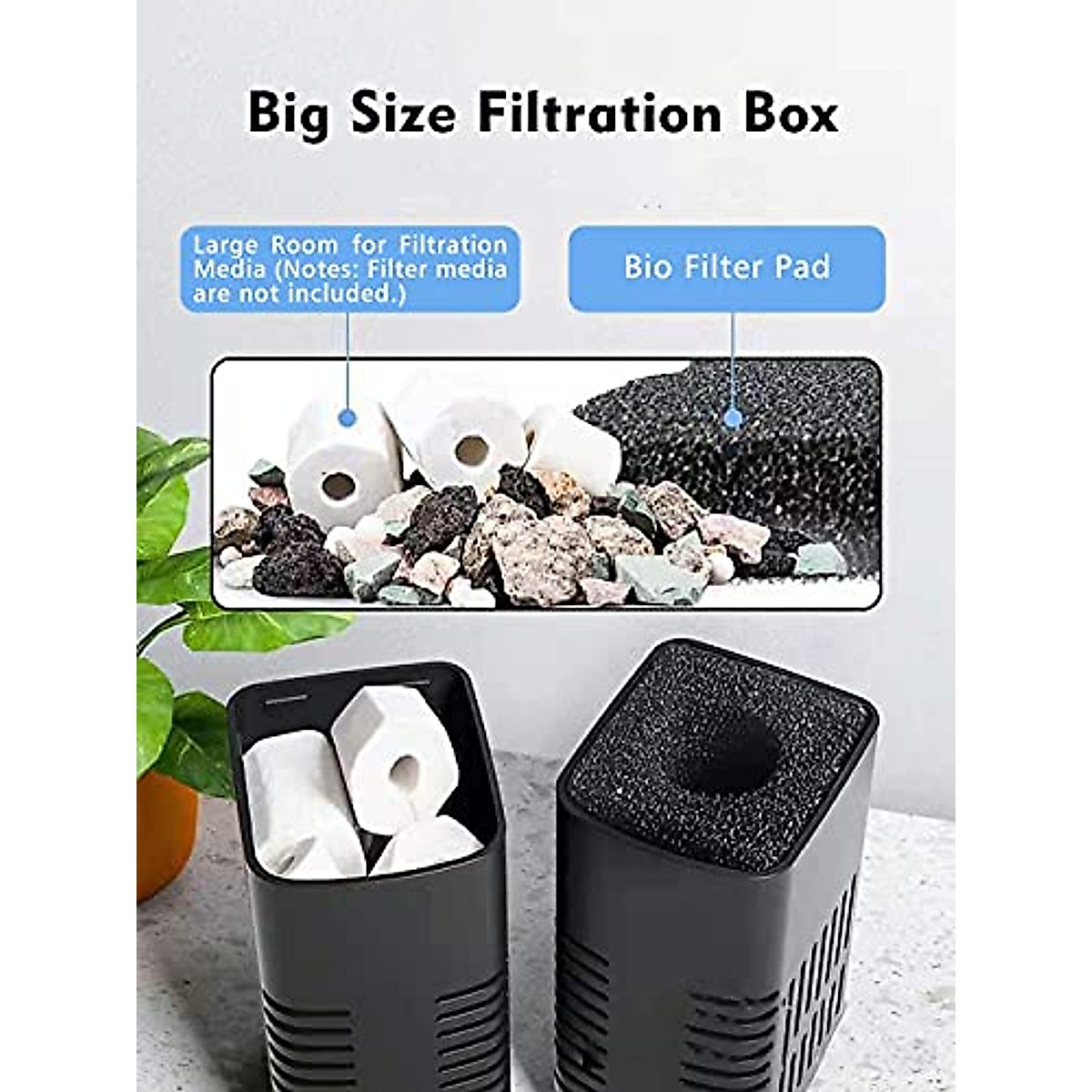 EmmaWu Jeneca IPF-180 Submersible Filter 300 GPH Aquarium Internal Filter for (Up to 100 Gallon) Fish and Turtle Tank and Pond with Chemical, Physical, and Biological Filtration