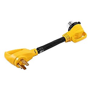 Camco - 21052 Heavy Duty Locking Female PowerGrip Adapter with Innovative 90 Degree Bend Design - 50 AMP Standard Male / 50 AMP 18" (55562)