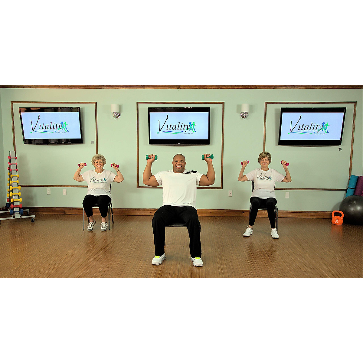 Exercise for Seniors DVD Program- 3 Senior exercise DVDs + Resistance Band. Demonstrated both as standing and chair exercise you choose what is best for you. Fun, easy to follow, go at your own pace.