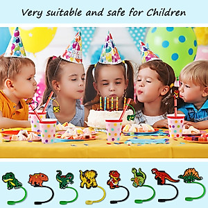 Ulbemoll Straw Cover Cap, 8PCS Dinosaur Straw Tips Cover Stanley Cup Straw Cover for 6 to 8 mm Reusable Straws Lovely Cartoon Straw Protector Straw Tip Cap for Girls Boys Kids Party Gift