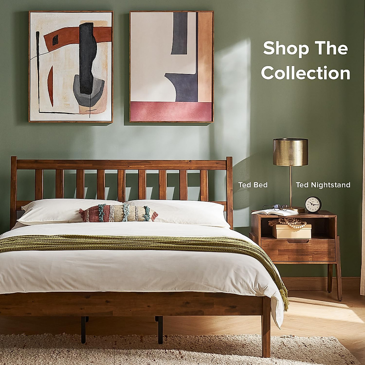 mopio Ted Solid Wood Night Stand with Charging Station, Mid Century Modern Nightstand, Small Side Table, Bedside Table with Drawer, End Table with Storage, with USB C & USB A Ports (Set of 2)