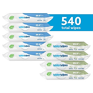 WaterWipes Bundle, Original 300 Count (5 packs) & Textured Clean Wipes 240 Count (4 packs), Plastic-Free, 99.9% Water Based Wipes, Unscented, Hypoallergenic for Sensitive Skin, Packaging May Vary