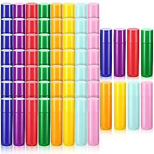 Maitys 64 Pieces Lip Balm 5 ml Empty Containers Refillable Rotatable Plastic Lipstick Tubes DIY Lip Gloss Balm Tube Holder for DIY Cosmetic, 8 Colors