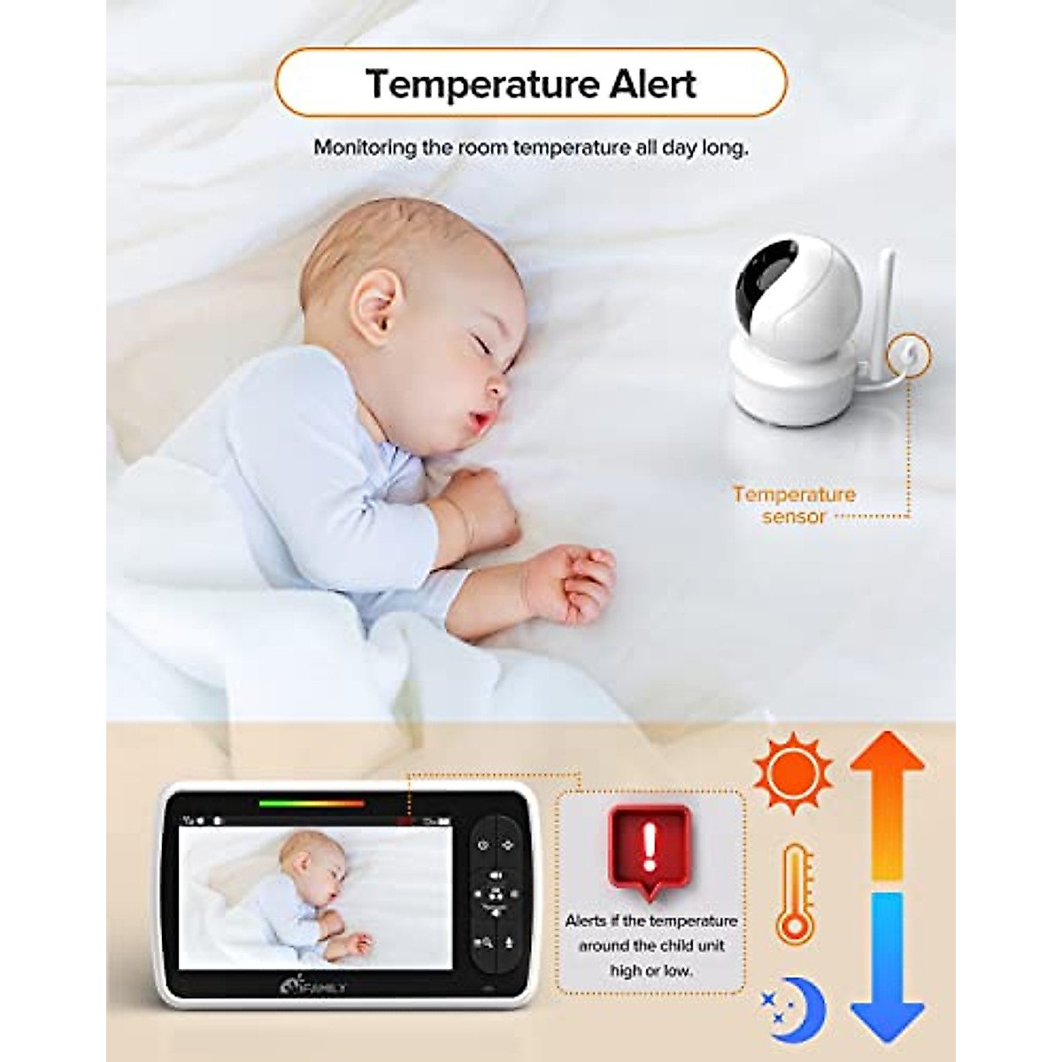 Baby Monitor – 5” Large Display Video Baby Monitor with Remote Pan-Tilt-Zoom |Infrared Night Vision, Temperature Display, Lullaby, Two Way Audio |960ft Range Baby Monitor with Camera and Audio