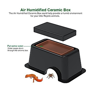 Black Reptile Warm Hideout Home House for Snake, Gecko, Lizard, Chameleon, Tortoise, Frog with Hollowed Out Design to Shading & Water Supply and Air Humidified Ceramic Box. (M)