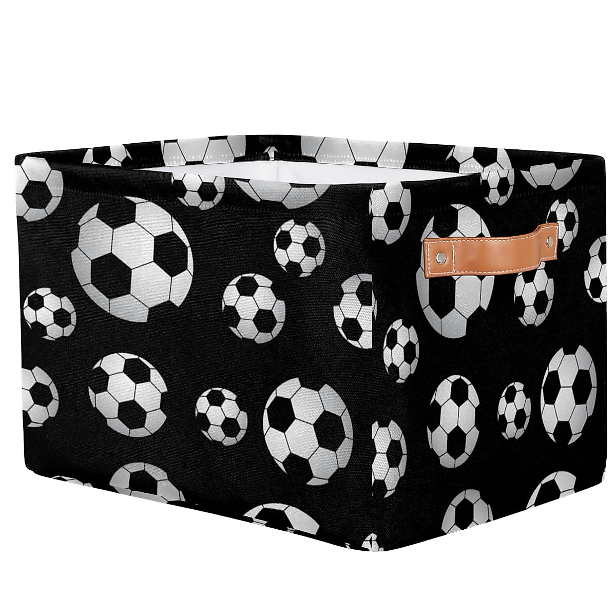 Soccer Storage Bin Basket, Fottball Large Toys Storage Cube Box with Handles, Collapsible Laundry Basket Rectangular Waterproof Storage Organizer Bin for Nursery Bedroom Playroom Shelves Gift Basket
