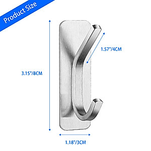 2 Pack Self Adhesive Hooks,Towel Hooks for Bathroom, Heavy Duty Adhesive Hooks,Shower Hooks for Inside Shower,Stainless Steel Wall Hooks for Coat,Robe and Towels, Stick On Bathroom and Kitchen,Sliver