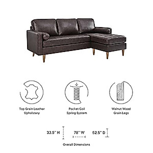 Modway Valour 78" Modern Style Leather Apartment Sectional Sofa in Brown