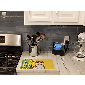 Caroline's Treasures WDK5415LCB Summer Sunflowers Red English Bulldog Glass Cutting Board Large Decorative Tempered Glass Kitchen Cutting and Serving Board Large Size Chopping Board