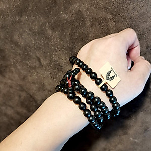 HAPPEACE 8mm Inelastic rope Natural Ebony 108 Mala beads- Tibetan Prayer bead or Meditation