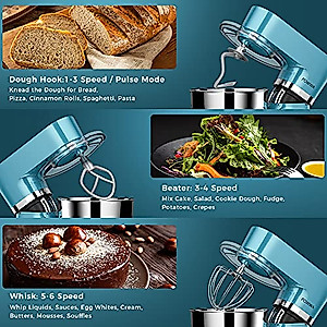 Stand Mixer, POWWA 7.5 QT Electric Mixer, 6+P Speed 660W Household Tilt-Head Kitchen Food Mixers with Whisk, Dough Hook, Mixing Beater & Splash Guard for Baking, Cake, Cookie, Kneading, ETL Certified (Blue--NO Handle)