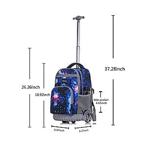 Tilami Rolling Backpack 18 Inch with Pencil Case School for Boys Girls, Galaxy