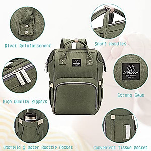 pipi bear Diaper Bag Backpack, Baby Bag for Mom Dad,Multifunction Large Diaper Backpack with Changing Pad,Water Resistant and Durable, Green