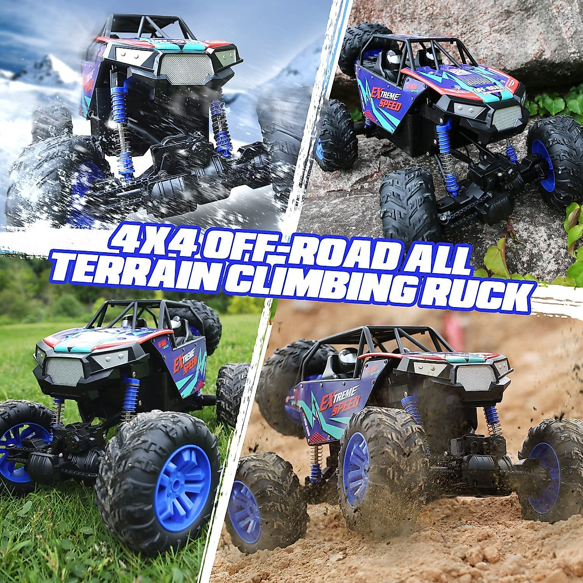 DE60 Large 1:8 Scale Upgraded RC Cars Remote Control Car for Adults Boys, Off Road Monster Truck with Realistic Sound, 2.4Ghz 4WD Rock Crawler Toy All Terrain Climbing, 2 Batteries for 80 Min Play