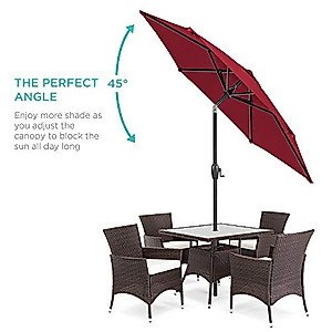 Best Choice Products 7.5ft Heavy-Duty Round Outdoor Market Table Patio Umbrella w/Steel Pole, Push Button Tilt, Easy Crank Lift - Burgundy