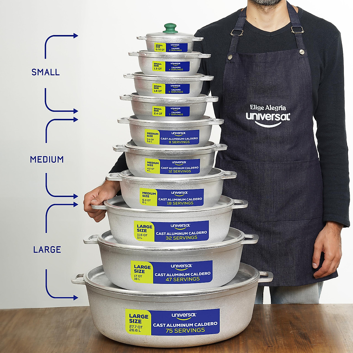 Universal Extra Large Caldero 75 Cups - 27.7 QT / 26.6 L, Stainless Aluminum Pot, Even Heat Distribution and Fast Cooking Dutch Oven Pot with Ergonomic Handles, Ideal for Rice, French Fries, and More