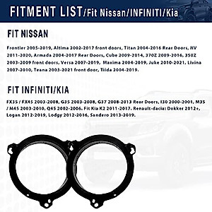 NuIth 6.5 inch Door Speaker Adapter Bracket for Nissan Altima Frontier NV Titan 2002-2019, Infiniti FX35 G35 G37 Q45 2002-2013 Mount Aftermarket Car Speaker Spacer Ring