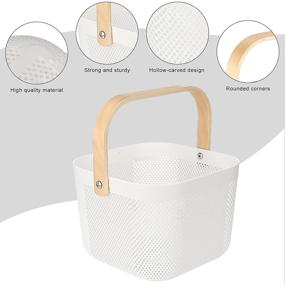 Roshtia 6 Pcs Plastic Mesh Storage Basket with Handle 9.8 x 10.2 x 7.1 Inch Garden Harvest Storage Basket Multi Functional Hanging Organizer for Kitchen Bathroom Picnic Cabinet Home(White)