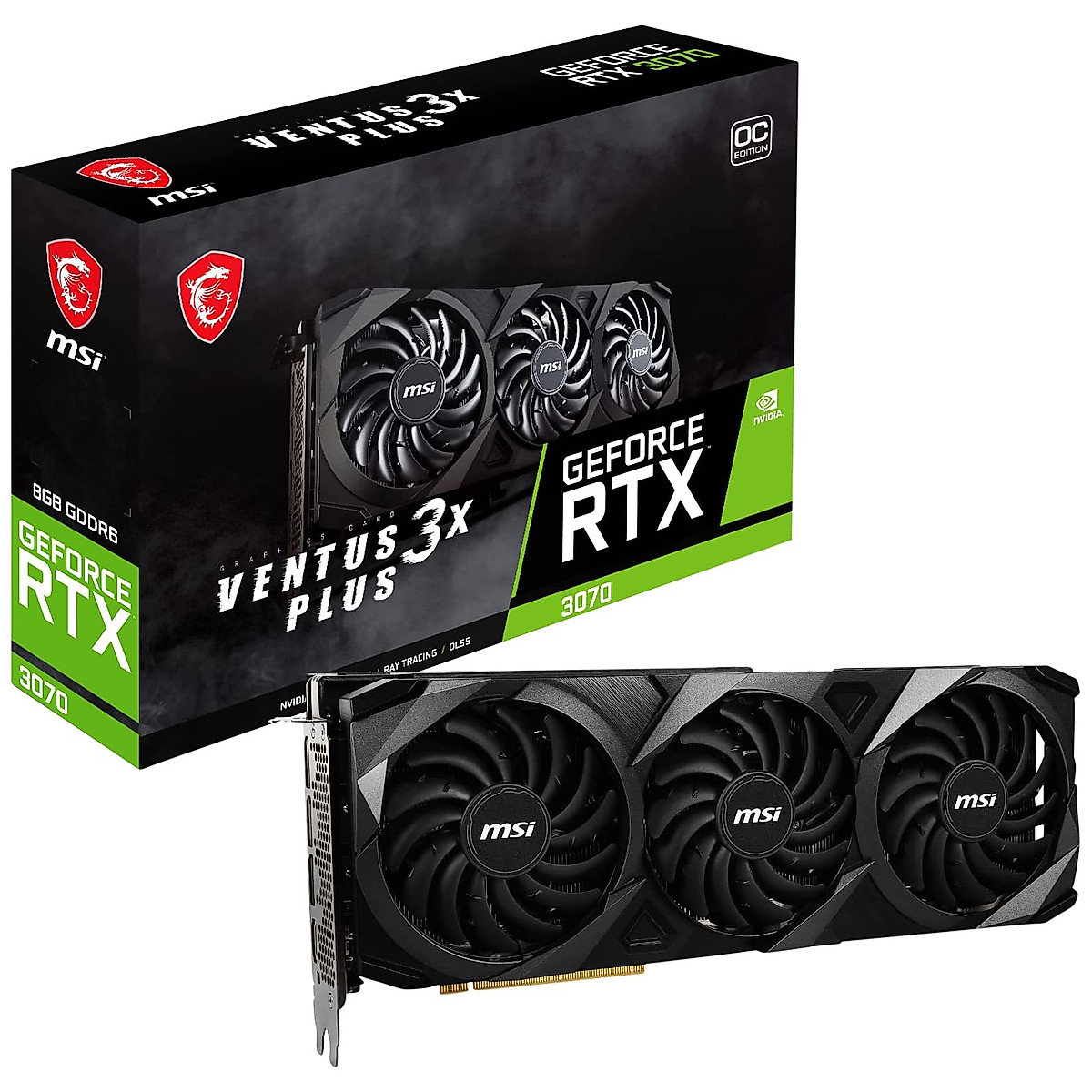 MSI Gaming GeForce RTX 3070 LHR 8GB GDRR6 256-Bit HDMI/DP Nvlink Triple Torx Fan 3 Ampere Architecture OC Graphics Card (RTX 3070 Ventus 3X Plus 8G OC LHR)