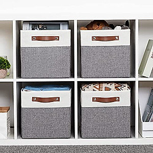Fabric Cube Storage Bins Baskets 11x11 Cube Storage Bins, Set of 8, Foldable Storage Cube Bin Baskets for Shelves with Handles, Bins for Cube Organizer Home Toy Nursery Closet Bedroom(White Gray)