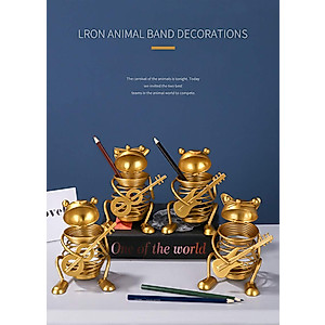 Red Spider Creative Golden Animal Band Band Iron Decoration Simple Modern Hotel Decorations Home Desktop Decoration Coffee Table Decor Metal Pen Holder (French Horn Player)(Guitar Player)
