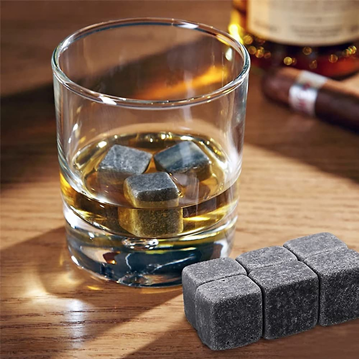 Pack of 9 Whiskey Stones Gift Set Reusable Ice Cube Whiskey Rocks with Wooden Gift Box and Storage Carrying Pouch (Gray)