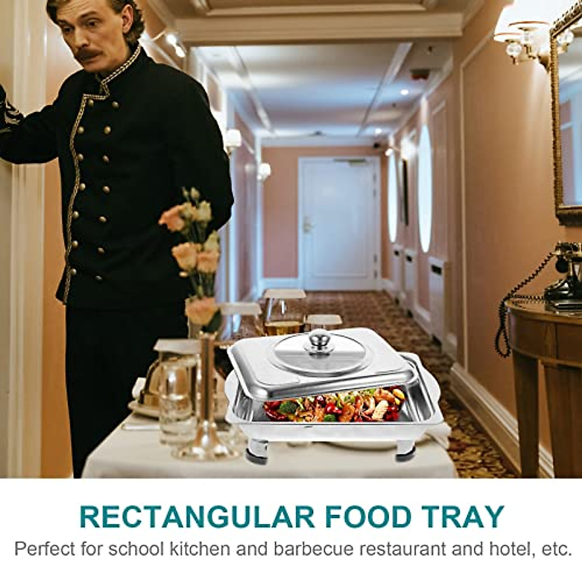 Healeved Snack Tray Chafing Dish Stainless Steel Buffet Chafer Tray Rectangular Buffet Stove Chaffing Servers Food Warmers for Parties Buffets Catering Chafing Dish Buffet Set