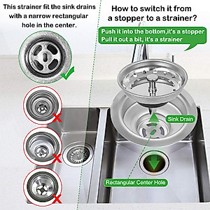 AFANTY 2PCS Kitchen Sink Strainer Stopper 2 in 1, Spring Clip Plunger, Replacement for Standard Drains(3-1/2 Inch), Chrome Plated Stainless Steel Body with Rubber Stopper