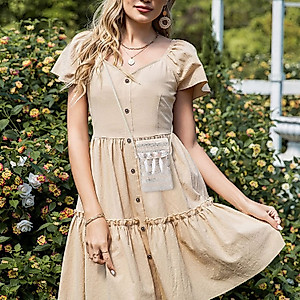 Soleebee Boho One Shoulder Crossbody Phone Bag Small Shoulder Bag Mini Wallet for Women Storage Bag Woven Leather Trim Phone Bag Compatible with Multiple Phone Sizes, Feather