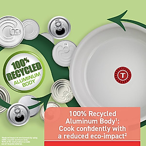 T-fal Fresh Gourmet Recycled Ceramic Nonstick Fry Pan, 12 Inch, Oven Broiler Safe 500F Cookware, Pots and Pans, Grey